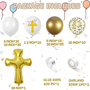 First Communion Decorations 129Pcs First Communion Balloon Garland Arch Kit white Confetti Balloons with Cross Balloon for First Holy Communion Decorations God Bless Christening Baptism Party Supplies