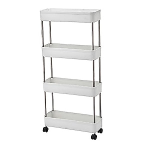 USHOBE Trolley 4 Storage Rack Kitchen Slide Out Cart Bathroom Rolling Cart Storage Rack with Wheels Makeup Rolling Cart Slim Storage Cart Wheel Dolly Cosmetics Organizer Storage Basket
