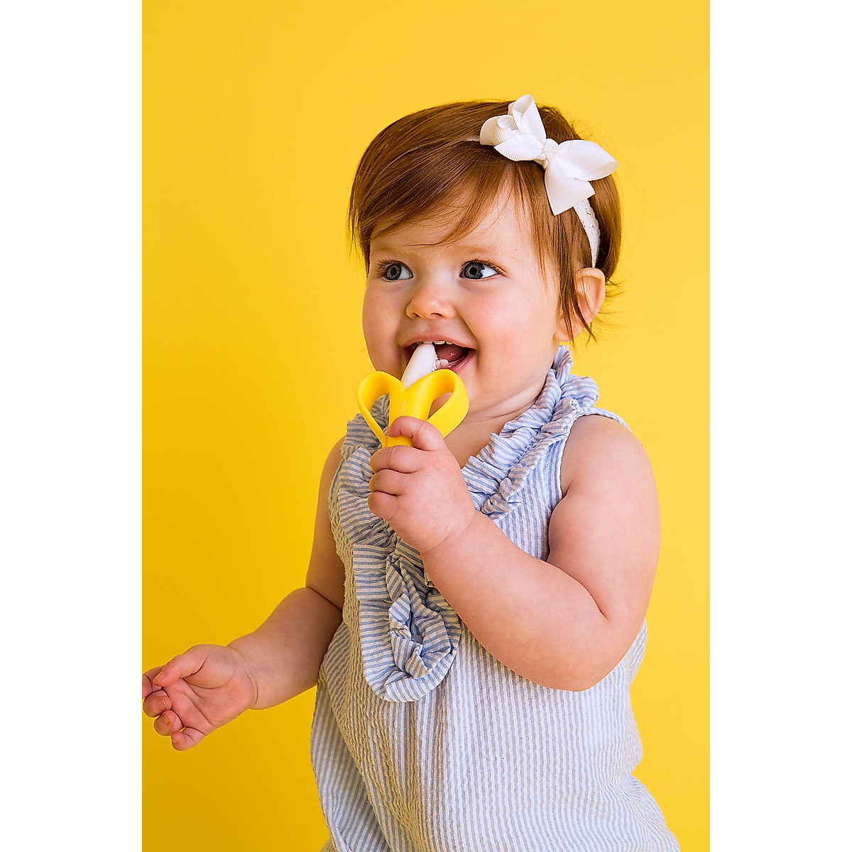 Baby Banana Yellow Banana Infant Toothbrush, Easy to Hold, Made in the USA, Train Infants Babies and Toddlers for Oral Hygiene, Teether Effect for Sore Gums, 4.33" x 0.39" x 7.87"