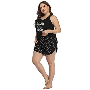 HDE Women's Plus Size Pajama Set Tank Top and Shorts Sleepwear PJ Sets (Caturday, 2X)