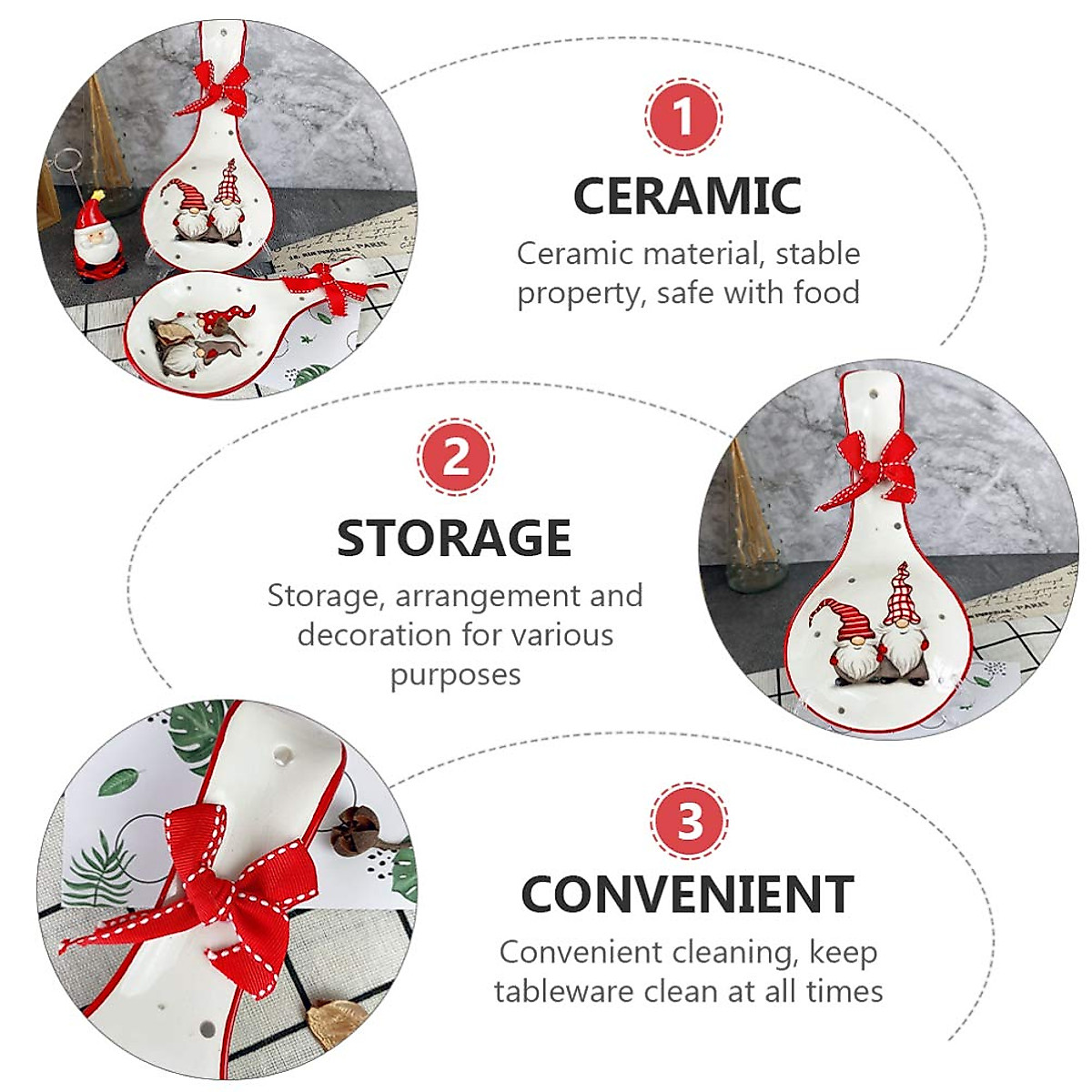 DOITOOL Santa Claus Spoon Rest Ceramic Christmas Spoon Rest kitchen Stove Spoon Holder Modern Farmhouse Spoon Rest Christmas Party Decorations