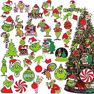 60Pcs Grinch Christmas Tree Decorations Grinch Tree Ornaments - Christmas Tree Hanging Ornament Decorations Grinch Whoville Christmas Ornaments Decorations for Christmas Tree Indoors Home Decor
