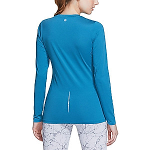 ATHLIO Women's UPF 50+ Long Sleeve Workout Shirts, UV Sun Protection Running Shirt, Dry Fit Athletic Tops, Round Neck 3pack Shirts Teal/White/Red, Large