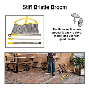 14" Widen Broom for Floor Cleaning, Long Handle Outdoor Broom,Heavy Duty Broom with Stiff Bristles,Sweeping Broom,Angle Broom for Garage Patio Garden Deck Home