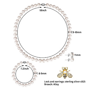 Gvcioe Real Freshwater Cultured Pearl Necklace and Earring Set for Women, AAA Quality Pearls Necklaces with Earrings and Bracelet Jewelry Gifts Sets for Anniversary, Wedding and Birthday.