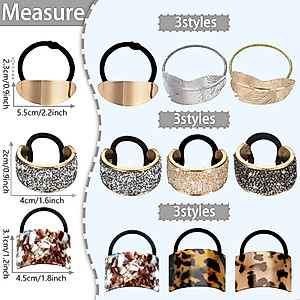 9 Pack Ponytail Hair Cuff Metal Rhinestone Ponytail Holder Elastic Glitter Decorative Hair Tie Gold Hair Ties Wrap Cuff Tortoise Shell Ponytail Ring Holder Christmas Gift for Women(Charming Style)