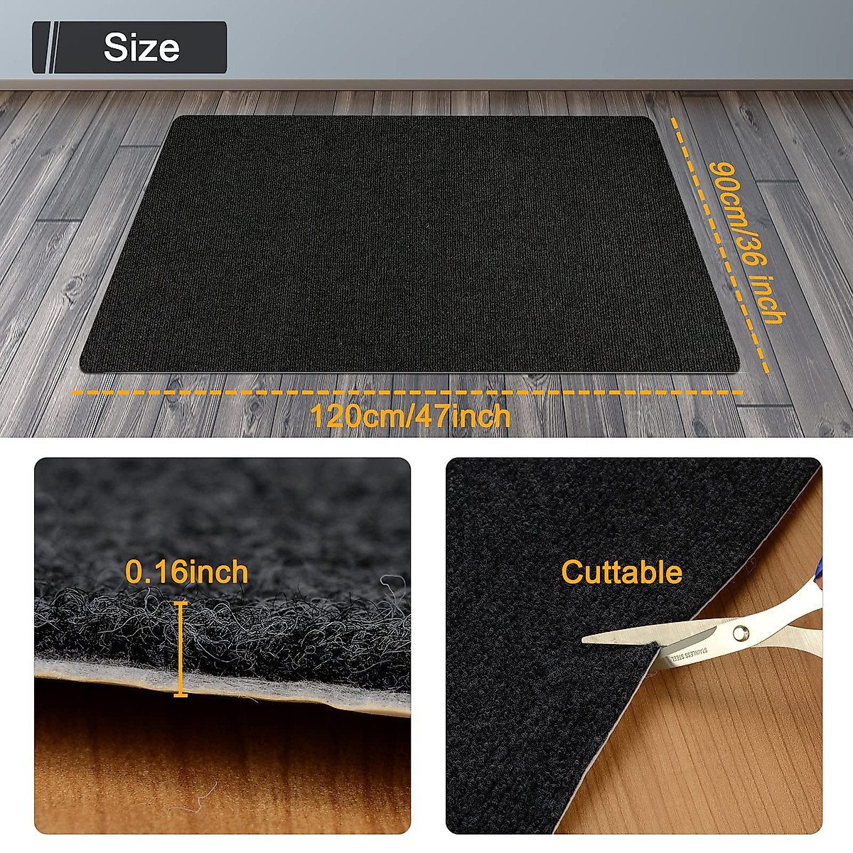 Office Chair Mat for Hardwood Floor, Aporana 36" × 47" Gaming Rolling Floor Mat, Under Desk Low-Pile Rug, Large Anti-Slip Multi-Purpose Hard Black