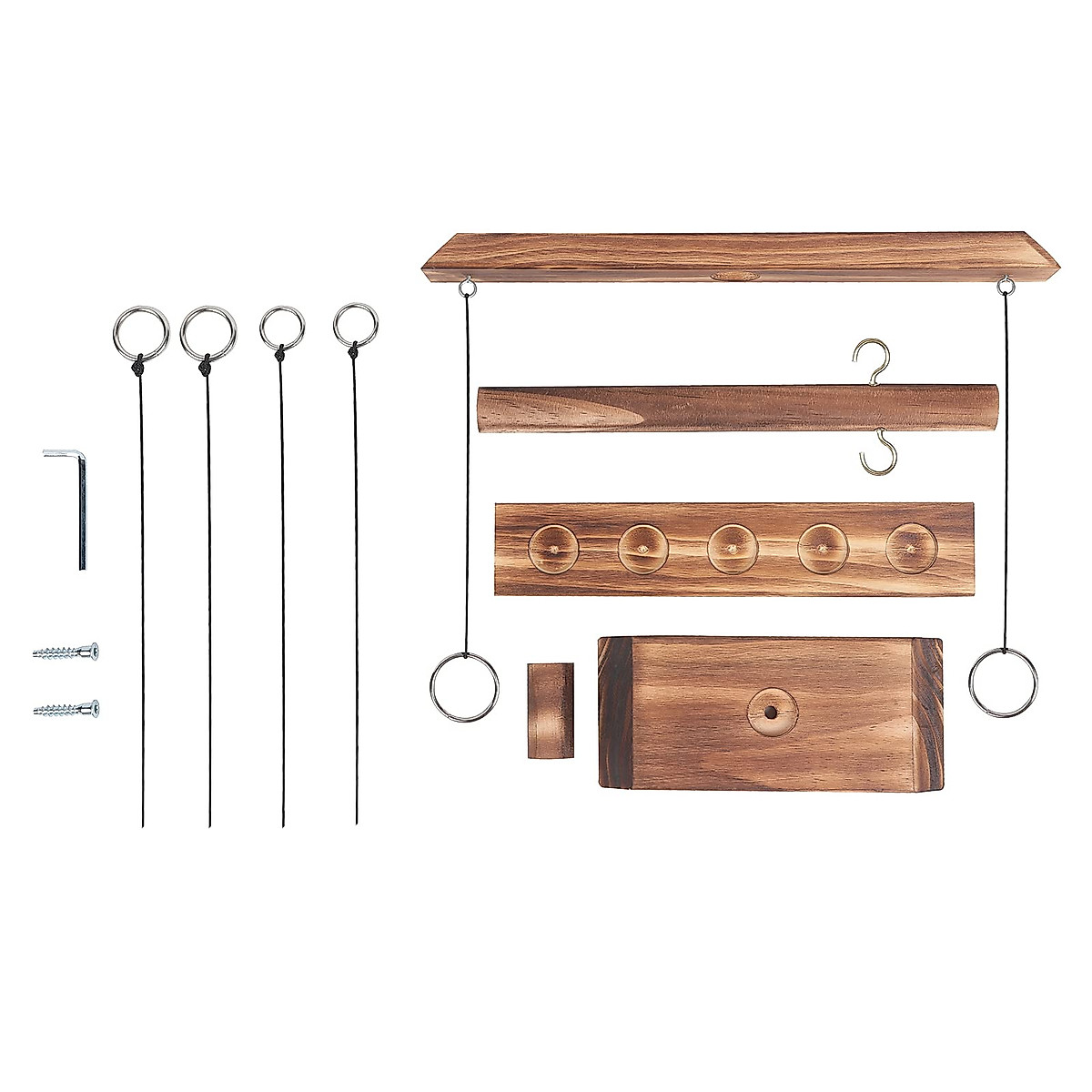 Tabletop Hooks Game, Ring Toss Game for Kids Adults, Handheld Board Games with Shot Ladder Bundle,Outdoor Indoor Handmade Wooden Hook and Ring Shot Games for Adults Party