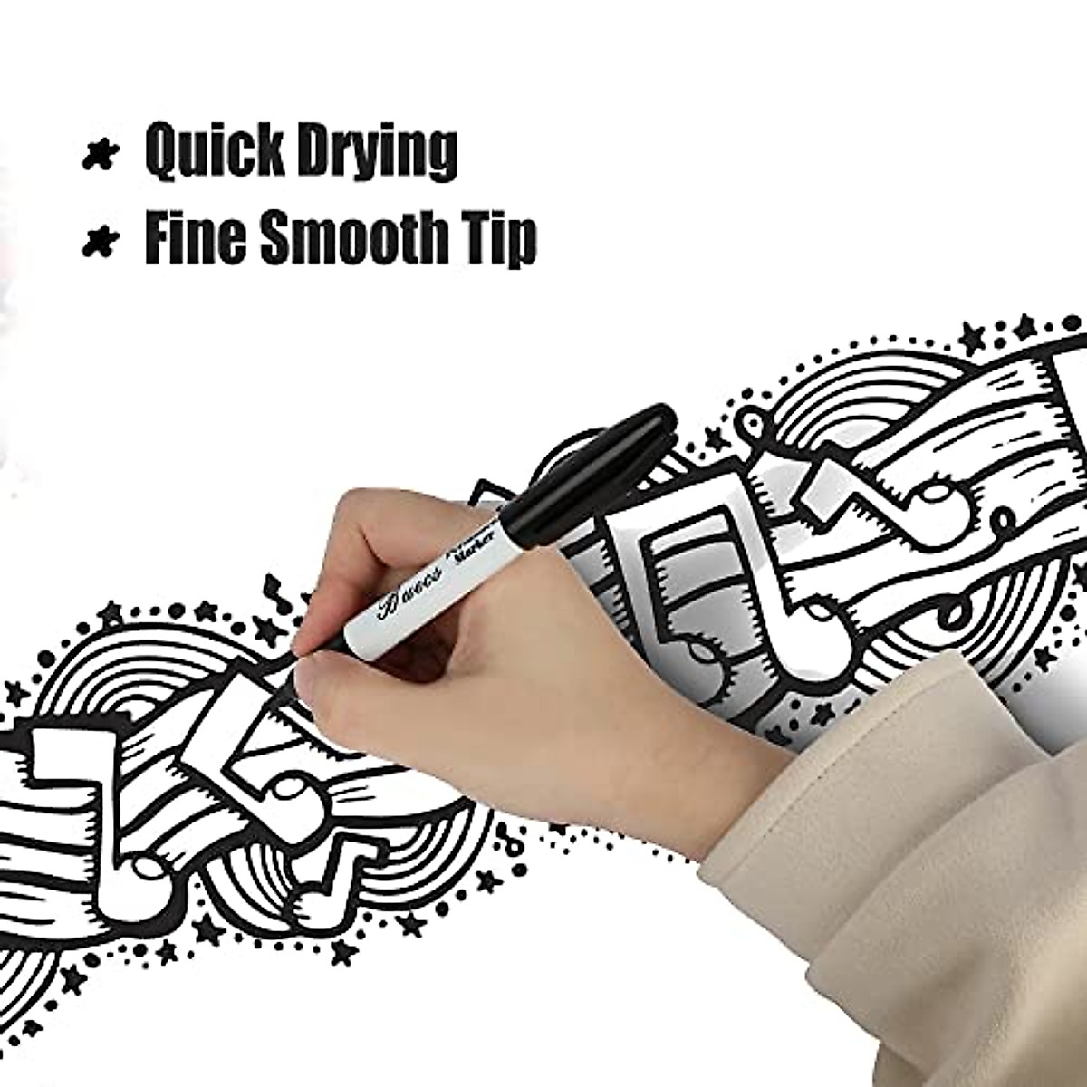 Buecs Permanent Markers, 128 Count Black Permanent Markers, Fine Point, Waterproof & Smear Proof Markers, Quick Drying, Office Supplies for School, Office, Home