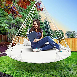 Sorbus 56" Stylish Hanging Swing Nest - Premium Cotton Double Hammock Daybed Saucer Style Lounger Swing - 264lbs Sturdy Spinner Tree Swing w/Pillow - Easy Setup - for Indoor/Outdoor, Travel - White