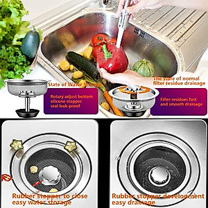 New Kitchen Sink Strainer, 2 Pack Stainless Steel Sink Drain Strainer with Upgraded Telescoping Handle Rubber Stopper, Stainless Steel Universal Anti-clog Kitchen Sink Strainer Sieve Basket Strainer