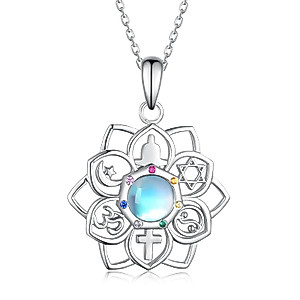 SCZKLAQ 7 Chakra Necklace for Women 925 Sterling Silver Lotus Chakra Necklace Moonstone Yoga Lotus Chakra Jewelry for Women Chakra Gifts
