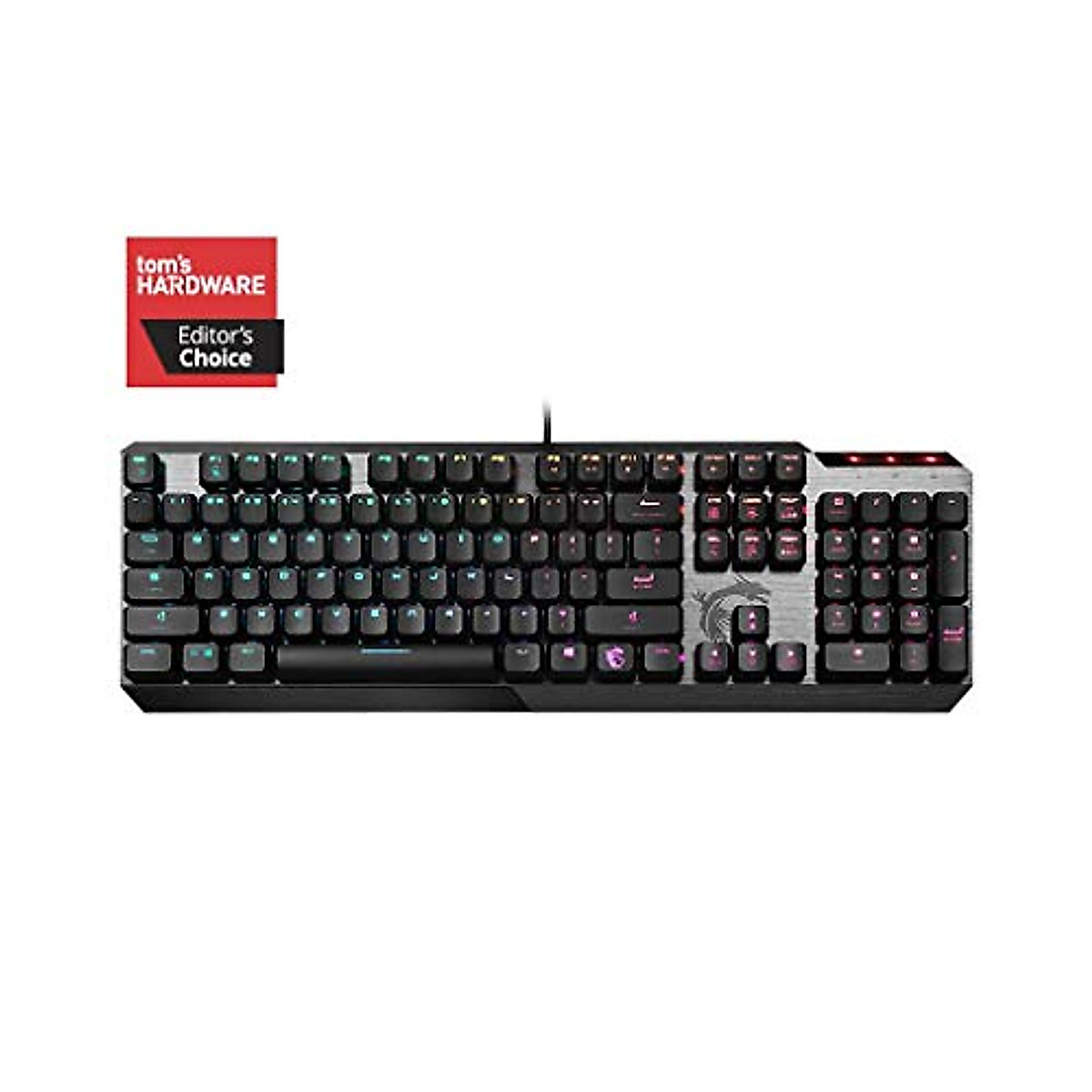 MSI Vigor GK50 Low Profile RGB Mechanical Gaming Keyboard, Kailh White Low Profile Switches, Brushed Aluminum Design, Ergonomic Keycap Design, RGB Mystic Light