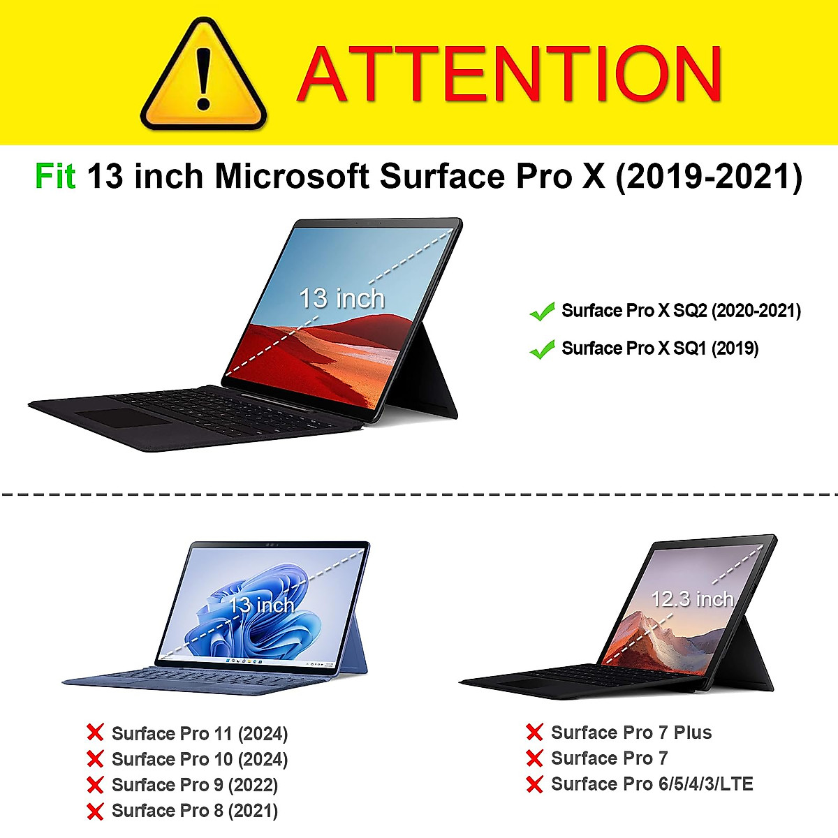 Fintie Case for Microsoft Surface Pro X (2021/2020/2019) - Soft TPU Back Protective Cover Compatible with Type Cover Keyboard for 13 Inch New Surface Pro X (SQ1/SQ2), Black