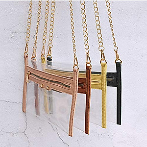 HOXIS Clear Zipper Purse Stadium Approved Women Chain Crossbody Bag Convertible Wristlet Clutch (Black)