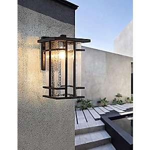 Rustic Outdoor Wall Light Fixture 13.8"H Waterproof Exterior Wall Sconces Black Metal with Clear Seeded Glass Shade Outdoor Wall Lantern for Exterior House Patio Porch,Entryway,Garage Wall Lamps