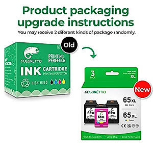 COLORETTO Remanufactured Printer Ink Cartridge Replacement for HP 65XL to use with HP Deskjet 2622 2624 2652 2655 3720 3721 3722 3723 3732 3758,Envy 5052 5058 (2 Black+1 Color) Combo Pack