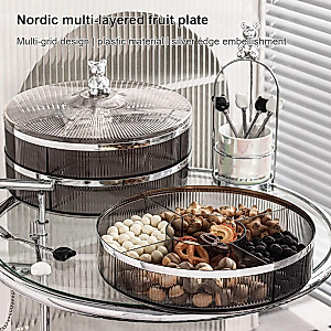 Snack Serving Tray, Dry Fruit Snack Relish Tray with Lid, 5 Compartments Snack Trays for Party, Plastic Appetizer Tray, for Dried Fruits, Nuts, Candies, Sweet Cookies and Fruits