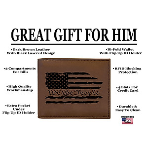 Rogue River Tactical USA American Flag We The People Constitution Men's Leather Bifold Wallet RFID Gift For Him Dad Father United States Billfold Patriotic