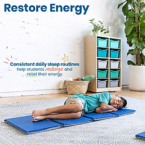 ECR4Kids Everyday Folding Rest Mat, 4-Section, 1in, Classroom Furniture, Blue/Grey & Everything Kids Shark, Fish, Ocean Blue & Grey Preschool Nap Pad Sheet, Blue, Grey, Navy,