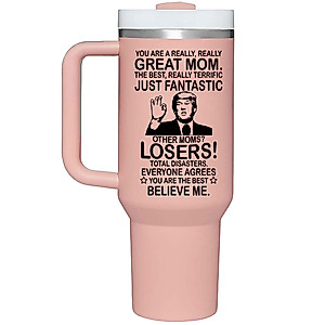 DOUBLECHILD Mothers Day Gifts for Mom from Daughter, Son, Kids - Great Mothers Day Tumbler - Ideas Presents for Mom on Birthday, Xmas - Insulate Stainless Steel Tumbler 20oz, Pink 40oz with Handle