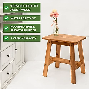 BEEFURNI Rectangular Acacia Wood Stool, Small Bench Seat, Small End Table Stool; Bathroom Stool Wood; Plant Stool; Makeup Stool; Perfect Size for Living Room, Bathroom, 1-Year Manufacturer Warranty