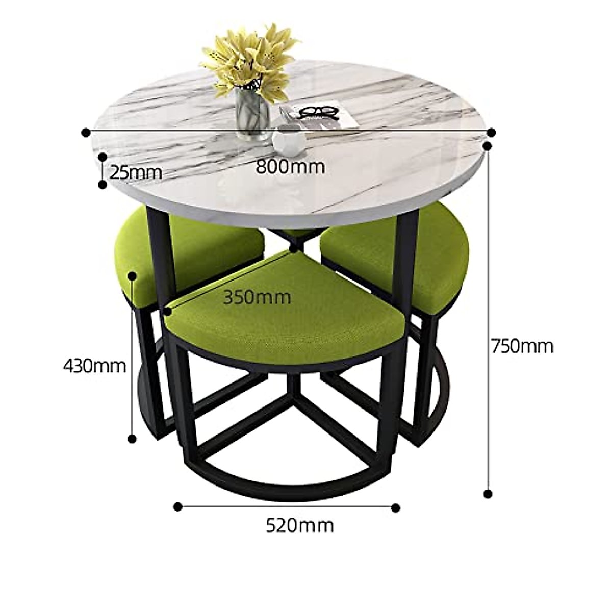 Round Coffee Tables,Dining Room Table Set,Kitchen Table and Chairs for 4,Negotiation Reception Tables and Chairs 1 Table and 4 Chairs ,for Home,Balcony,Coffee Shop,Library,Reception,Saving Space ( Col