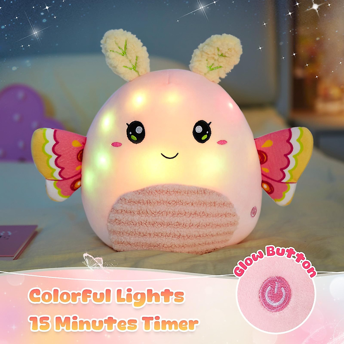 CozyWorld 12 Inch LED Cuddly Pink Butterfly Plush Pillow,Super Soft Butterfly Stuffed Animals Plush Toys,Light up Stuffed Plushies Insect Plush Doll Animal Toy for Kids Girls Women Lovers