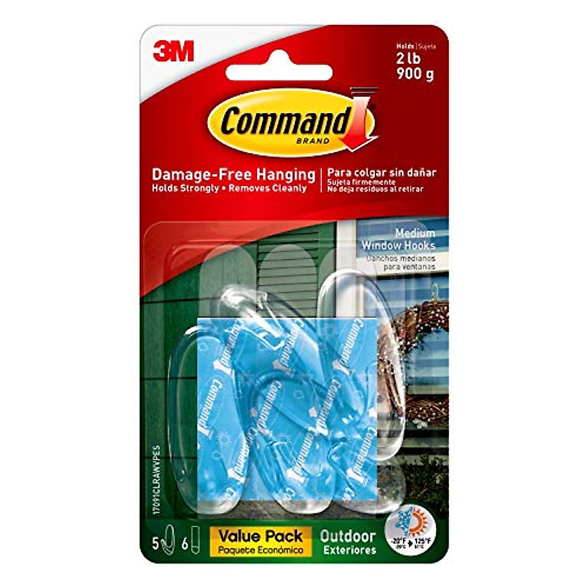 Command Medium Wall Hooks, Damage Free Hanging Wall Hooks with Adhesive Strips, No Tools Wall Hooks for Hanging Decorations in Living Spaces, 5 Clear Wall Hooks and 6 Command Strips