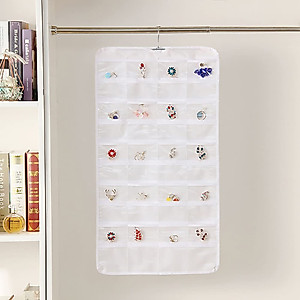ccHuDE 80 Pockets Non Woven Hanging Jewelry Organizer Dual Sided Earrings Display Storage Bag Travel Foldable Bracelet Bags Journey Rings Organizer Holder