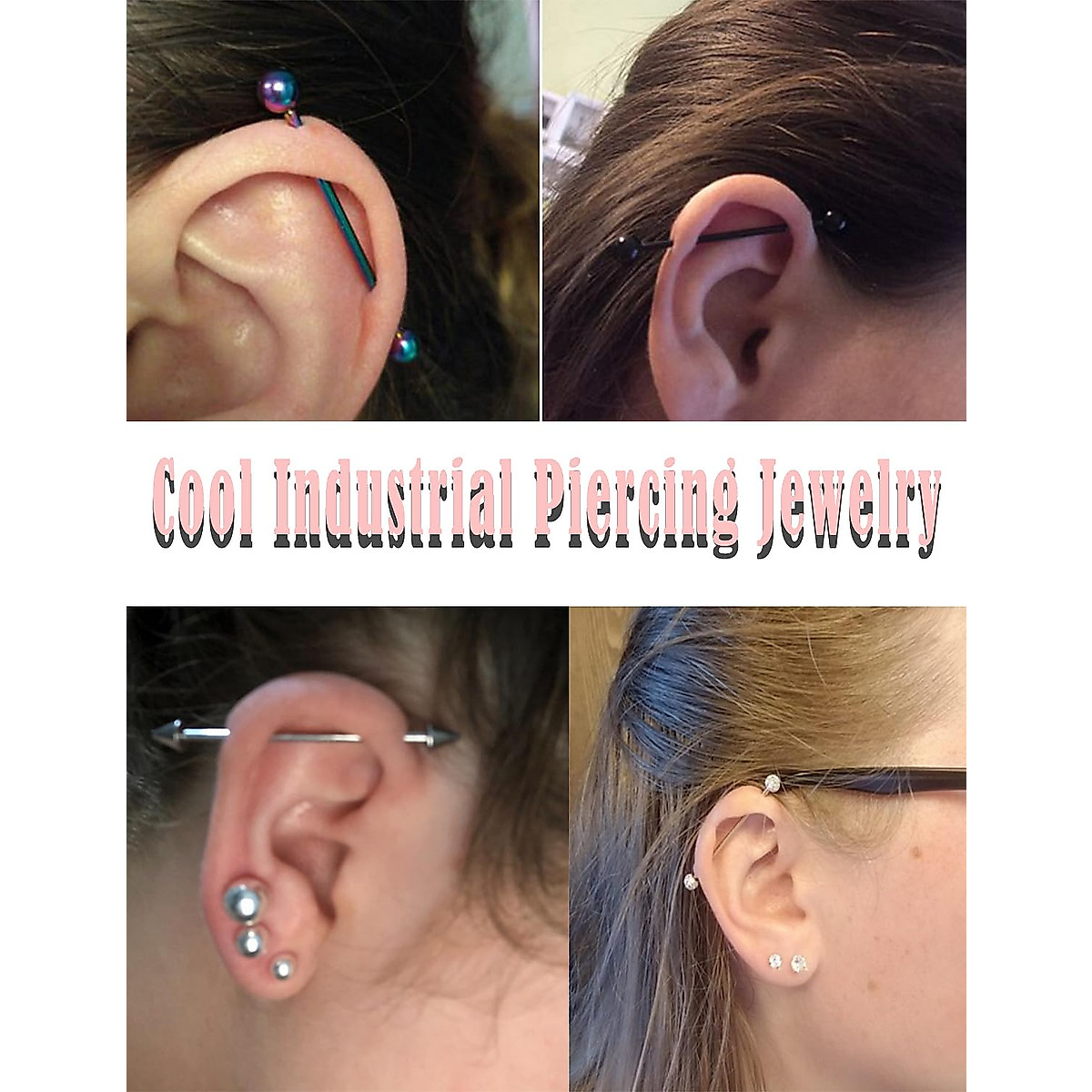 Uzgtvy 14G Industrial Piercing Jewelry Industrial Earrings Bar Barbells 14 Gauge Stainless Surgical Steel Silver Industrial Piercing Ring Cartilage Helix Conch Earring Piercing Jewelry Women Men 38mm