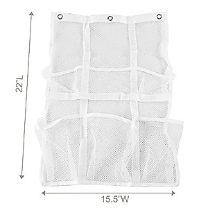 Home-X 6-Pocket Mesh Hanging Shower Caddy, Hang from Curtain Rods or Over the Door, Simple Bathroom Organizer for Soap, Shampoo, and More, 22" L x 15 ½” W, White