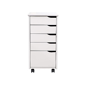 Adeptus Original Roll Cart Connect Solid Wood, 4+1 Drawer Narrow Drawers Roll Carts, White
