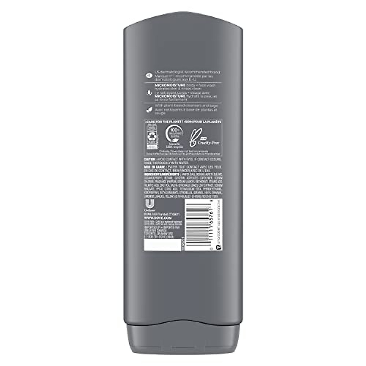 Dove Men+Care Elements Body Wash and Face Wash For Fresh, Healthy-Feeling Skin Minerals + Sage Cleanser That Effectively Washes Away Bacteria While Nourishing Your Skin, 18 Ounce (Pack of 4)