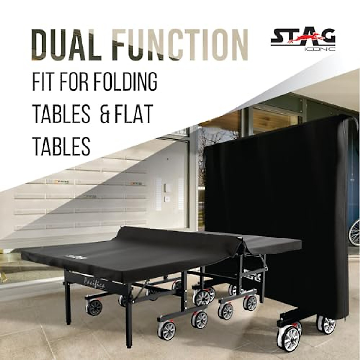 Stag Ping Pong 2 in 1Table Cover Fits Both Folding Tables & Flat Tables - Indoor & Outdoor (Black)…