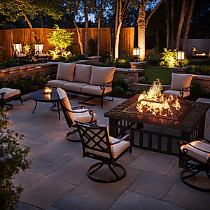 Greesum Multifunctional Patio Fire Pit Table, 32in Square Metal BBQ Firepit Stove Backyard Garden Fireplace with Spark Screen Lid and Rain Cover for Camping, Outdoor Heating, Bonfire, Dark Black