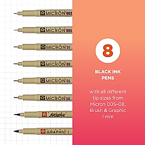 Sakura Pigma 30067 Micron Blister Card Ink Pen Set, Black, 8/Set