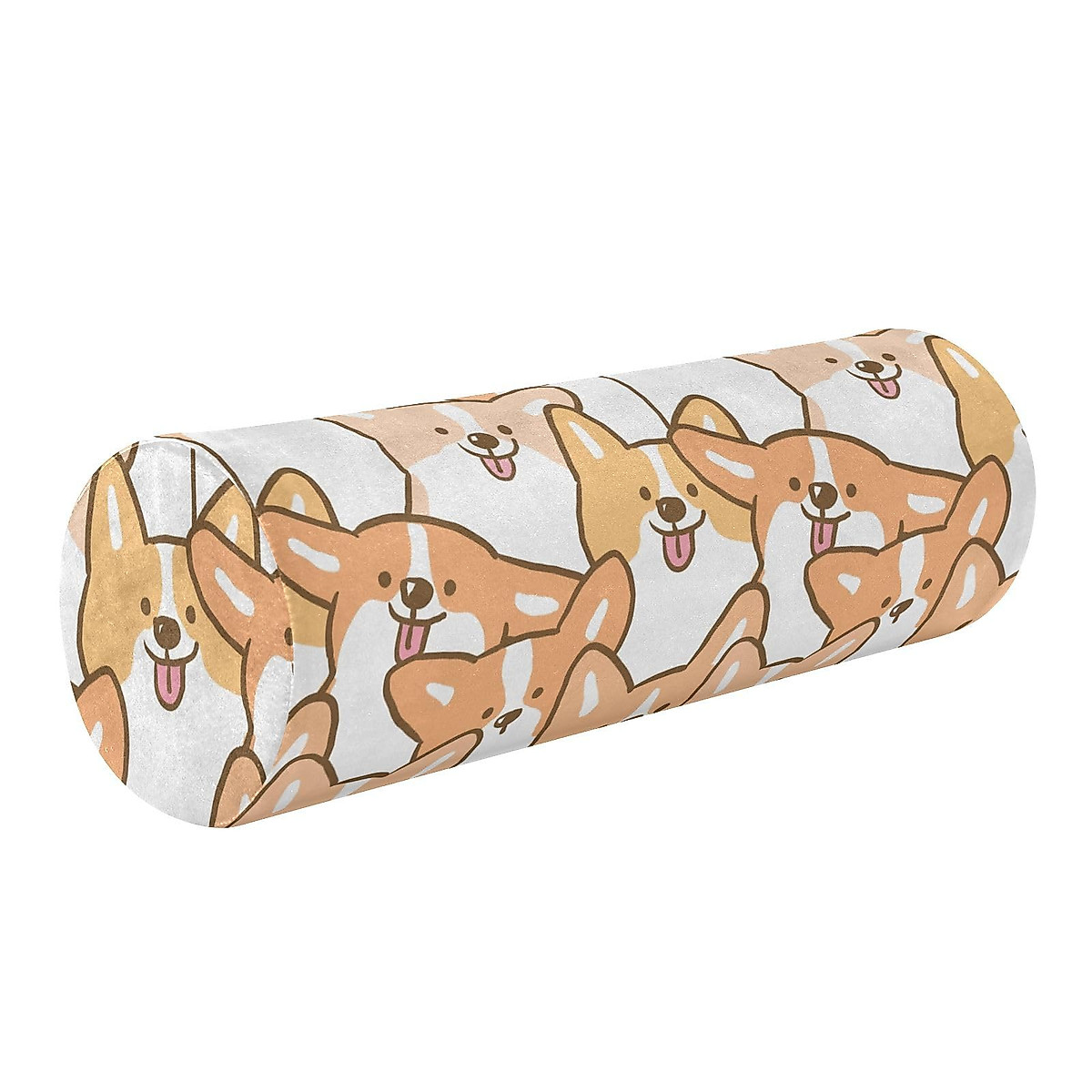 xigua Cute Corgi Dog Neck Roll Pillow for Neck Relief with Removable Washable Cover - Memory Foam Round Cylinder Bolster, Ergonomically Designed for Head, Neck, Back, and Legs