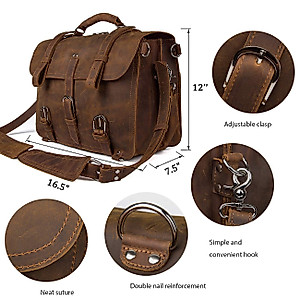 Augus Leather Messenger Bag for Men Briefcase Travel Backpack Shoulder Bag Fit 17'' Laptop