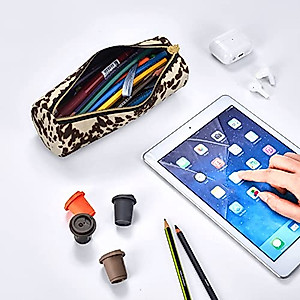 ASEELO Brown Cowhide Pencil Case Pencil Pouch Black Pencil Bag PU Leather Pen Case Big Capacity Pencil Case,for Pens, Markers, Makeups, Change, Coins