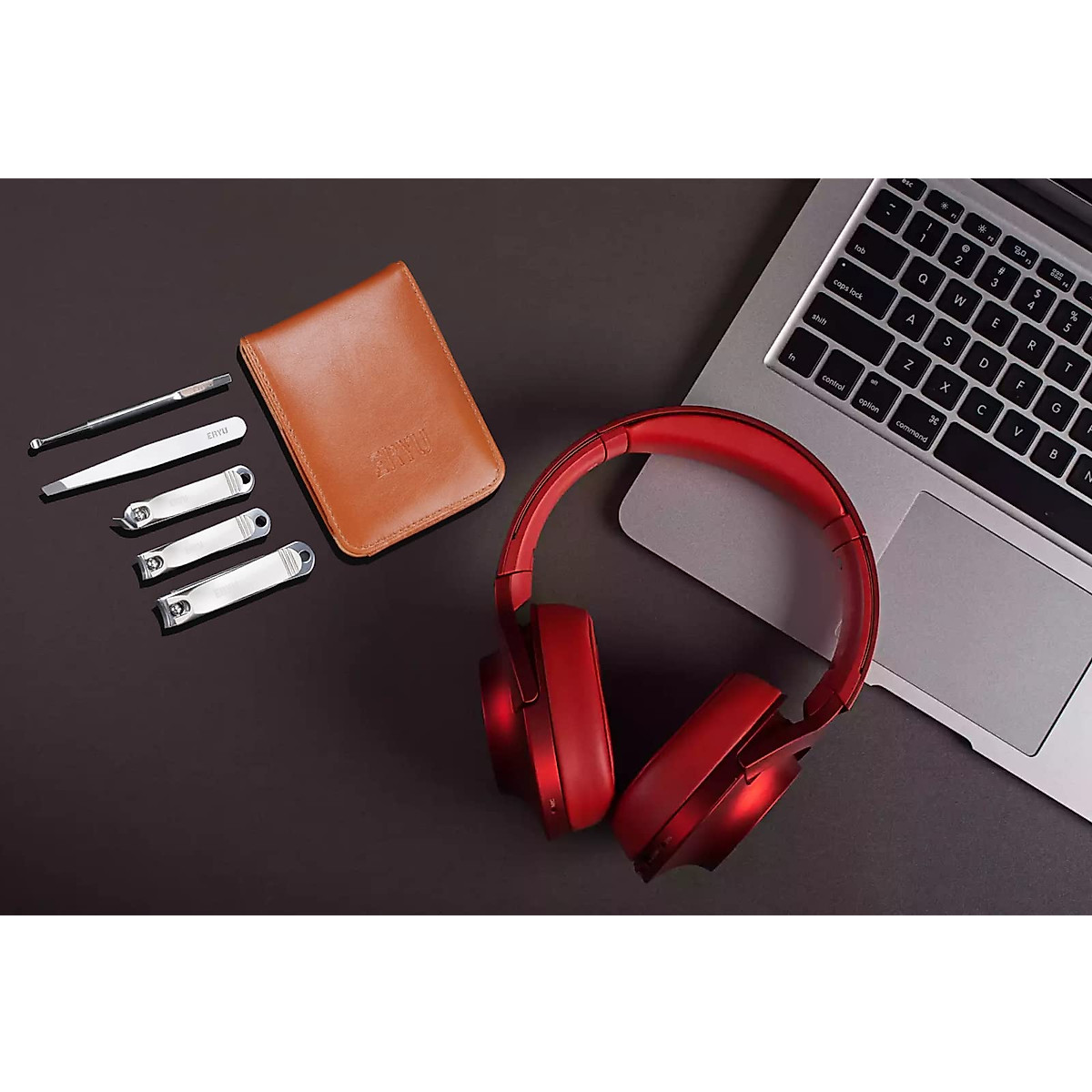 Eryu Nail Clippers Set (5Pcs), Stainless Steel Fingernail Clippers for Men & Women, with Leather Portable Travel Case, Professional Fingernail & Toenail Clippers for Thick Nails - Dad & Mom Gifts