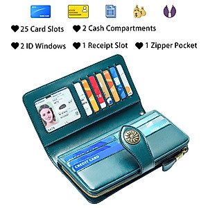 Travelambo Women's Wallet RFID Blocking Wristlet Clutch Large Capacity Credit Card Holder Leather Purse Wallets with Removable Wrist Strap