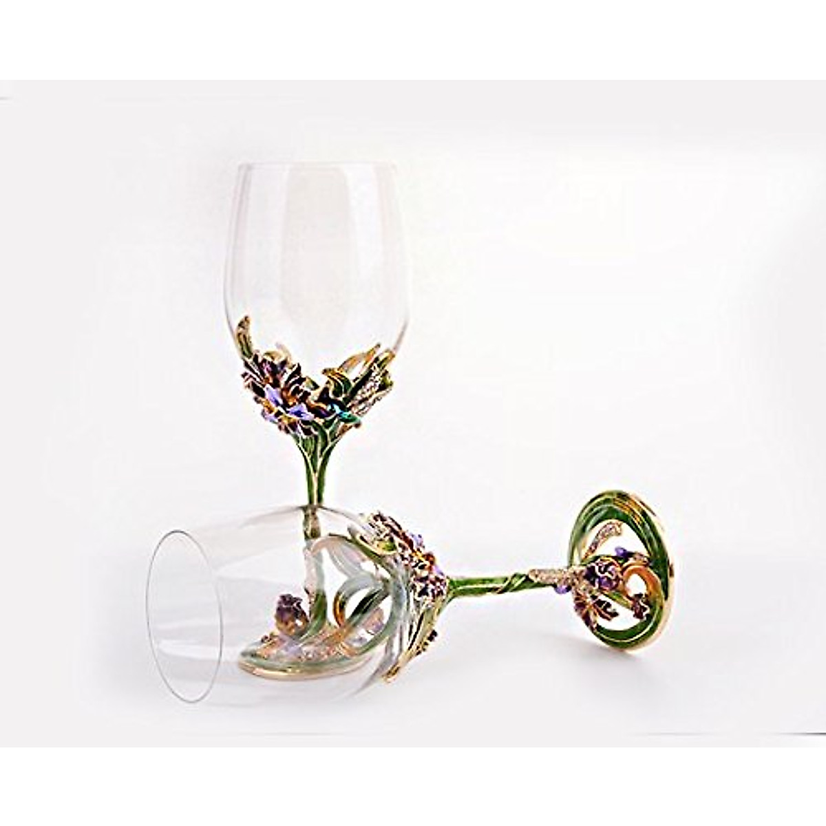 Bestbling Dragonfly Enamel Handcraft Artisan Painted Wine Glass Gift, Set of 2