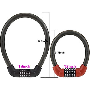 Bike Lock, 5-Digit Resettable Combination Anti Theft Mini Portable Bicycle Cable Locks for Bike Motorcycle Scooter (Red-12inch)