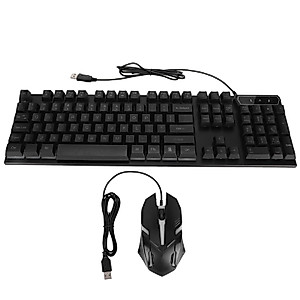 Keyboard and Mouse Combo, 104 Keys Wired USB Mouse and Keyboard Set, Waterproof Ergonomic Keyboard LED Backlit, Keyboard Mouse Set for Gaming (D280 Suit Word Through Black)