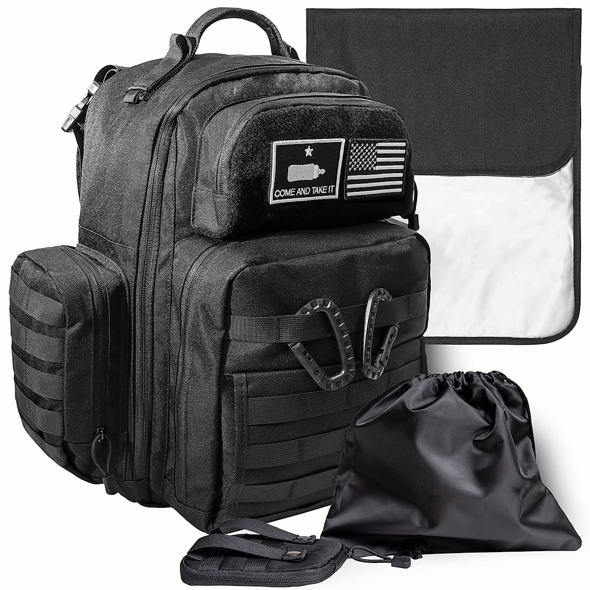 Dad Diaper Bag - Molle-Style Military Diaper Backpack Made of Rugged 900D Waterproof Polyester with Wider Extra-Long Straps, Pouch for Dirty Diapers, Baby Wipes Dispenser & Insulated Bottle Pockets