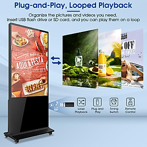 antfraer 55INCH Digital Signage Floor-Standing 4K Digital Signage Kiosk, Touch Screen Totem for Indoor LCD Advertising Display, Android 11.0 OS with WiFi & UHD Inputs Digital Signage Displays