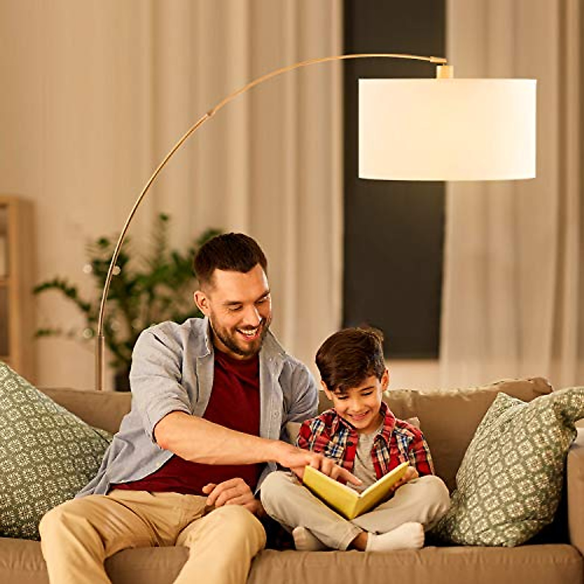 Archiology Floor Lamp - Arc Floor Lamp with Unique Hanging White Linen Drum Shade & Marble Base ,77’’ Height Modern Floor Lamp Perfect for Living Room Reading Bedroom Office