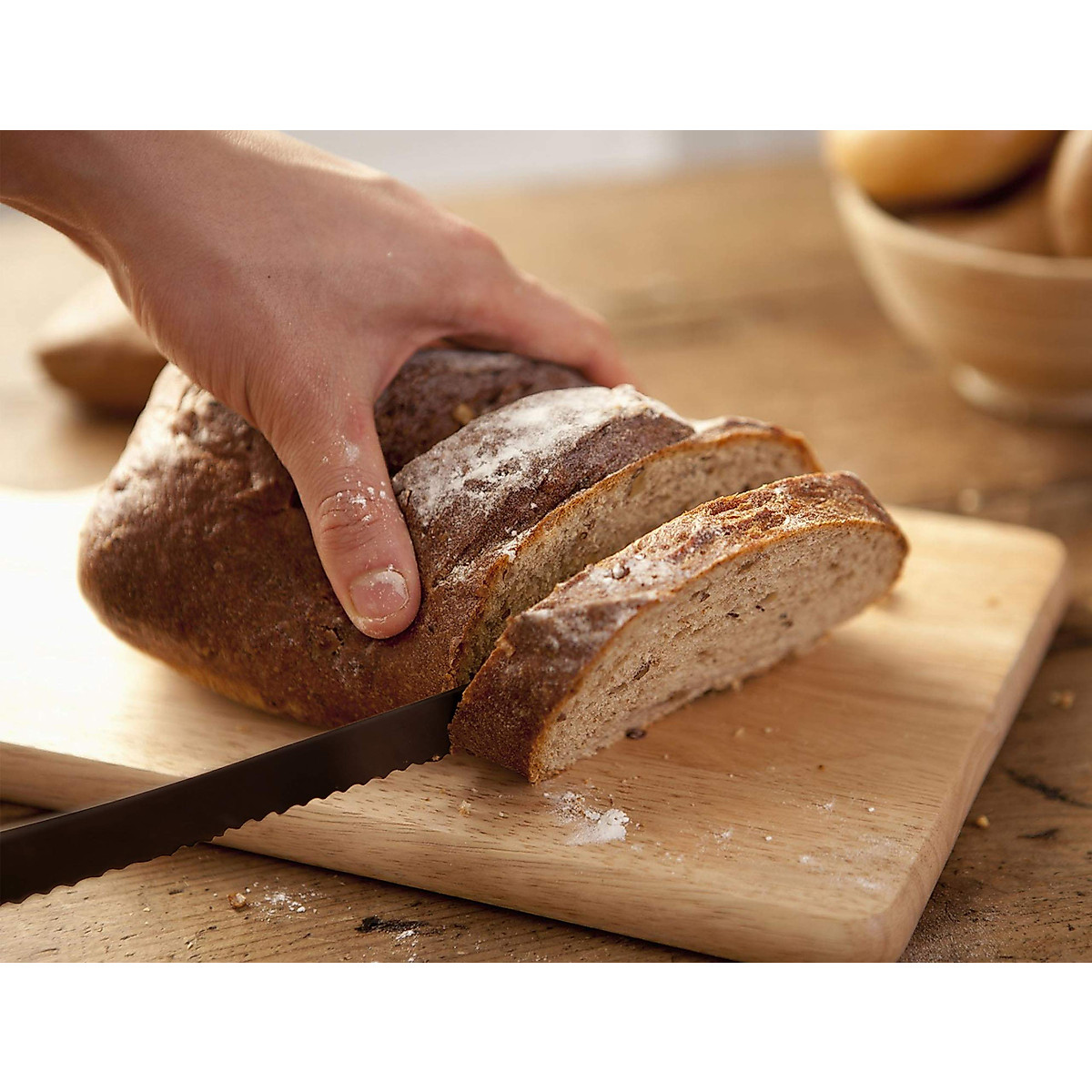 elabo 5 Piece Black Kitchen Knife Set with Stand - Stainless Steel Non-Stick Coating Knives, Rose Gold Handle