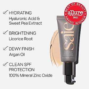 Saie Slip Tint SPF 35 Tinted Moisturizer - Light Coverage Moisturizer + Broad Spectrum Zinc Oxide Sunscreen with Hydrating Hyaluronic Acid - Shade Three + Half (1.35 oz)